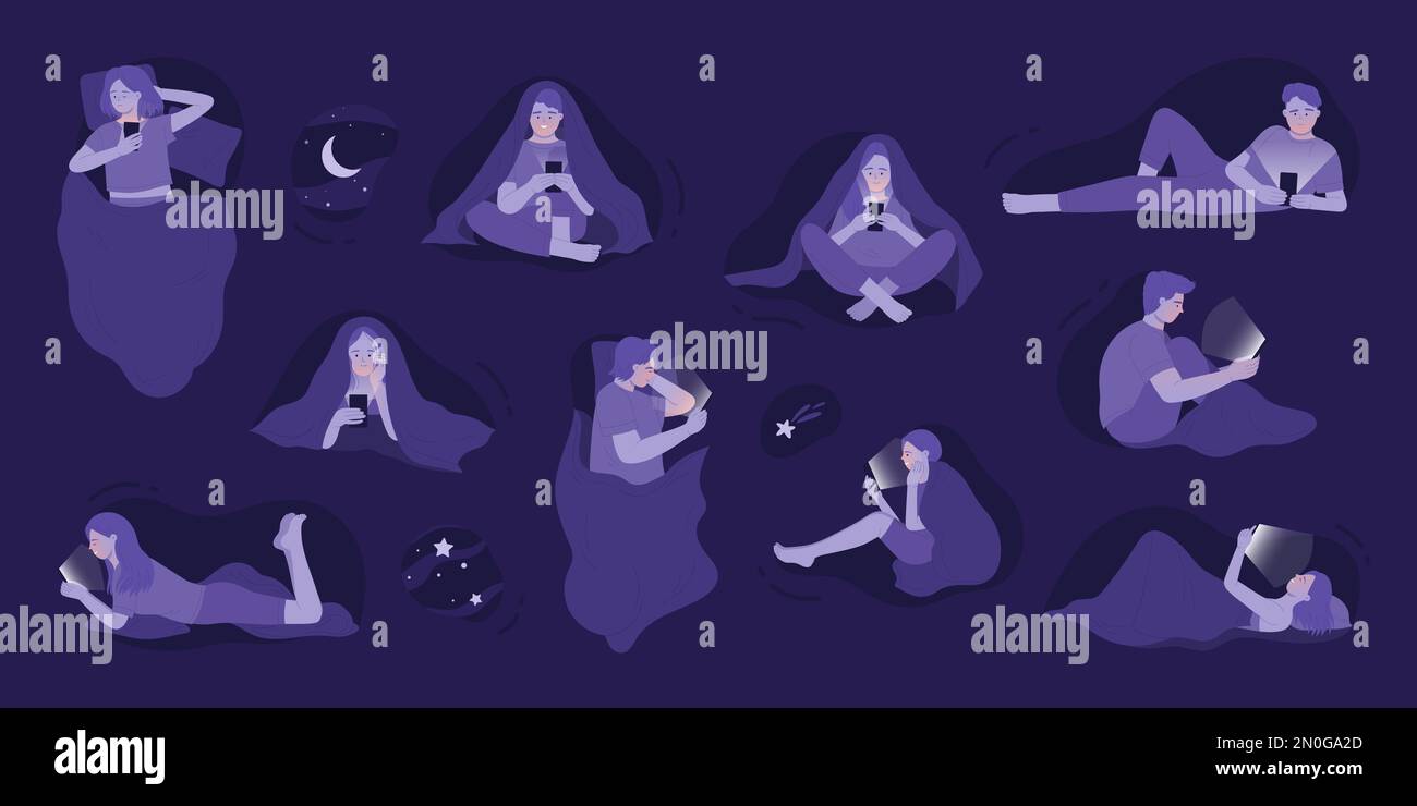 Insomnia, sleep disorder and bad habits of people set vector ...