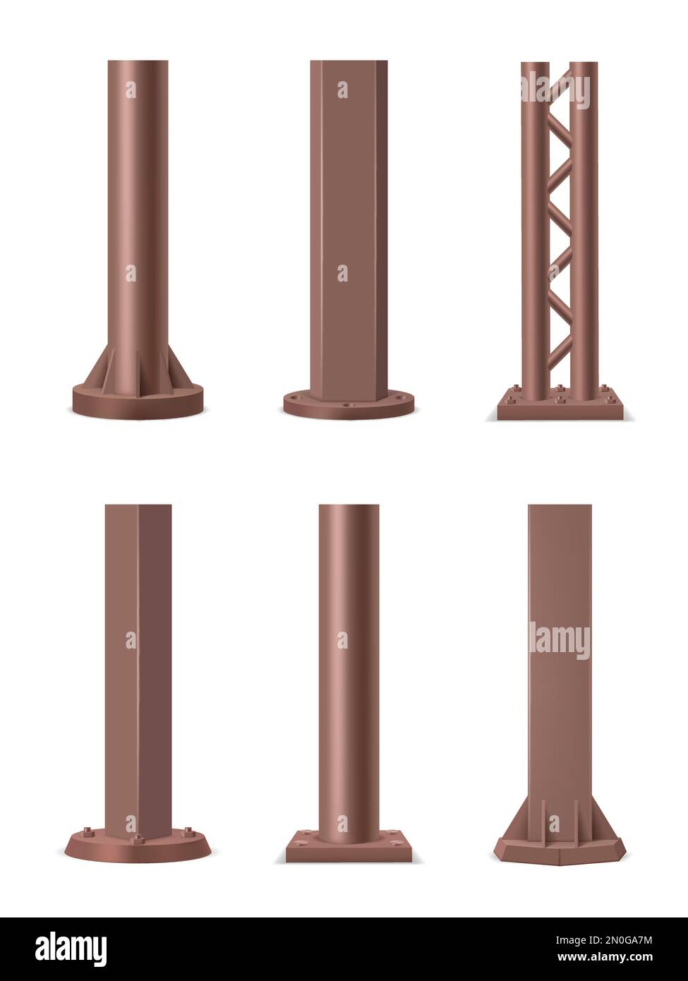 Steel pipes. Realistic ads street steel columns decent vector ...