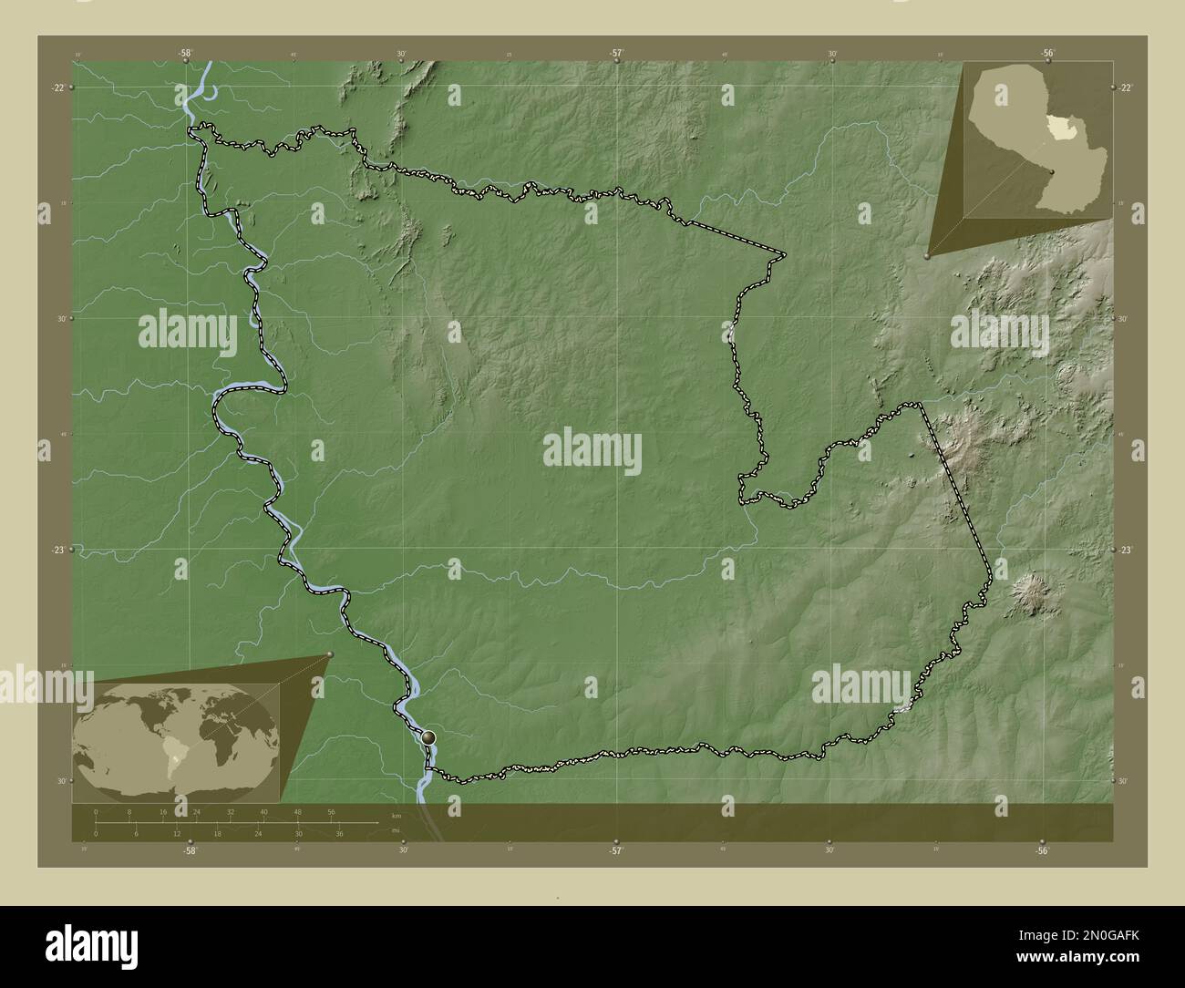 Concepcion, department of Paraguay. Elevation map colored in wiki style ...