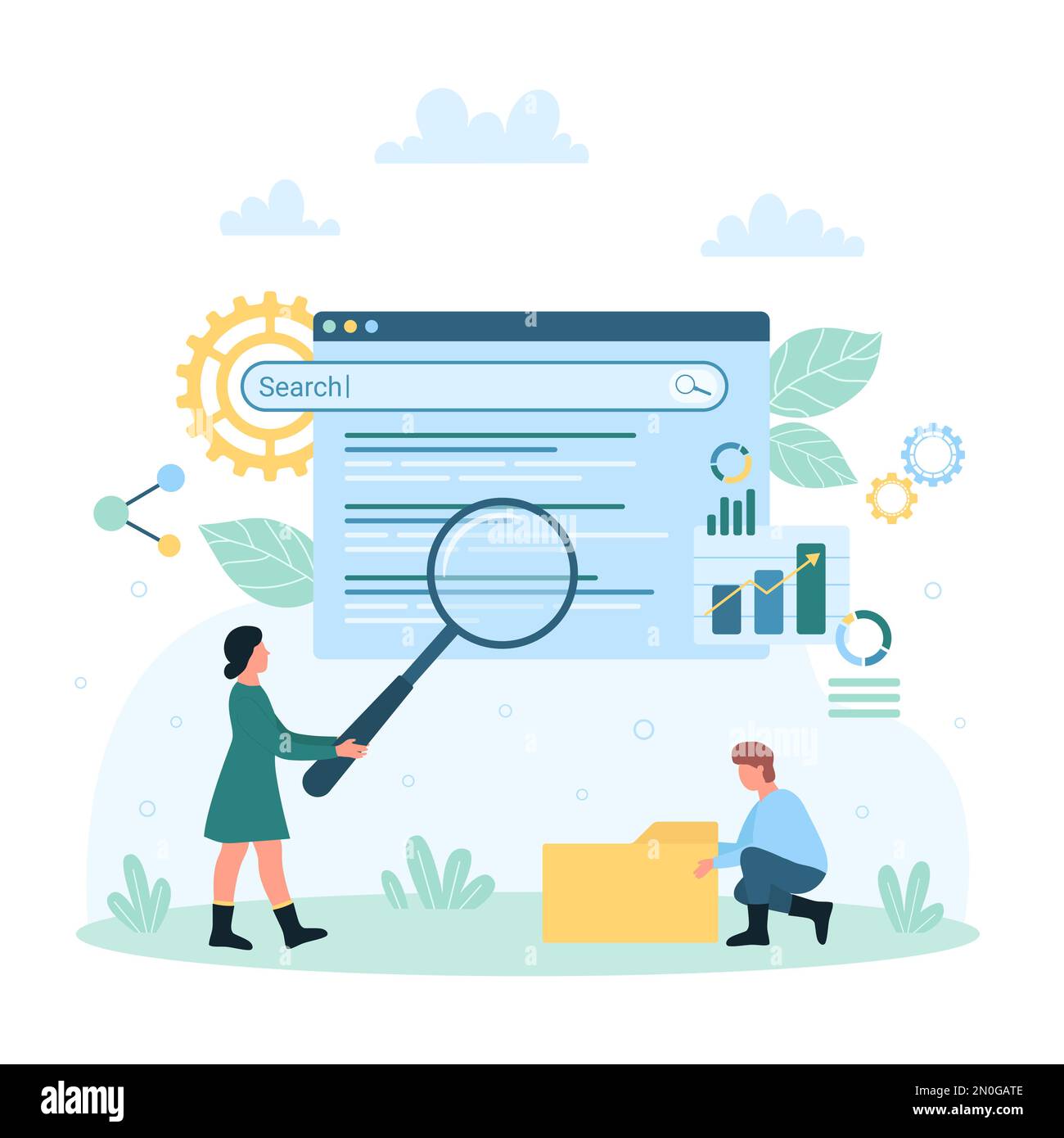 Web search, data management and analysis vector illustration. Cartoon ...