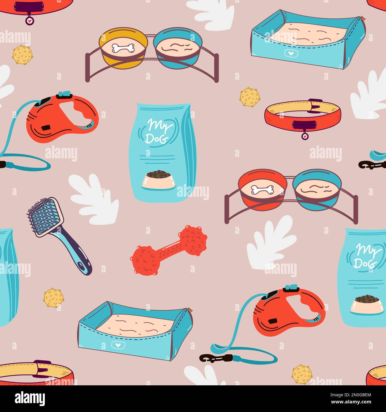 Seamless pattern with hand drawn dogs items. Animals pattern. Dogs ...