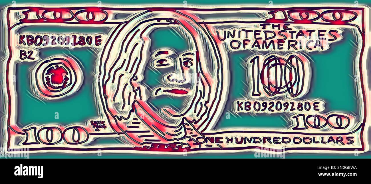 Cartoon hand drawn 100 dollar banknote for design purpose Stock Photo ...