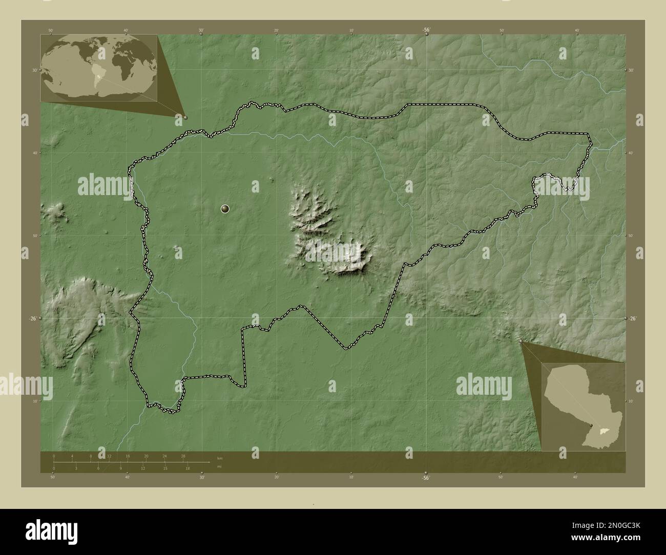 Guaira, department of Paraguay. Elevation map colored in wiki style ...