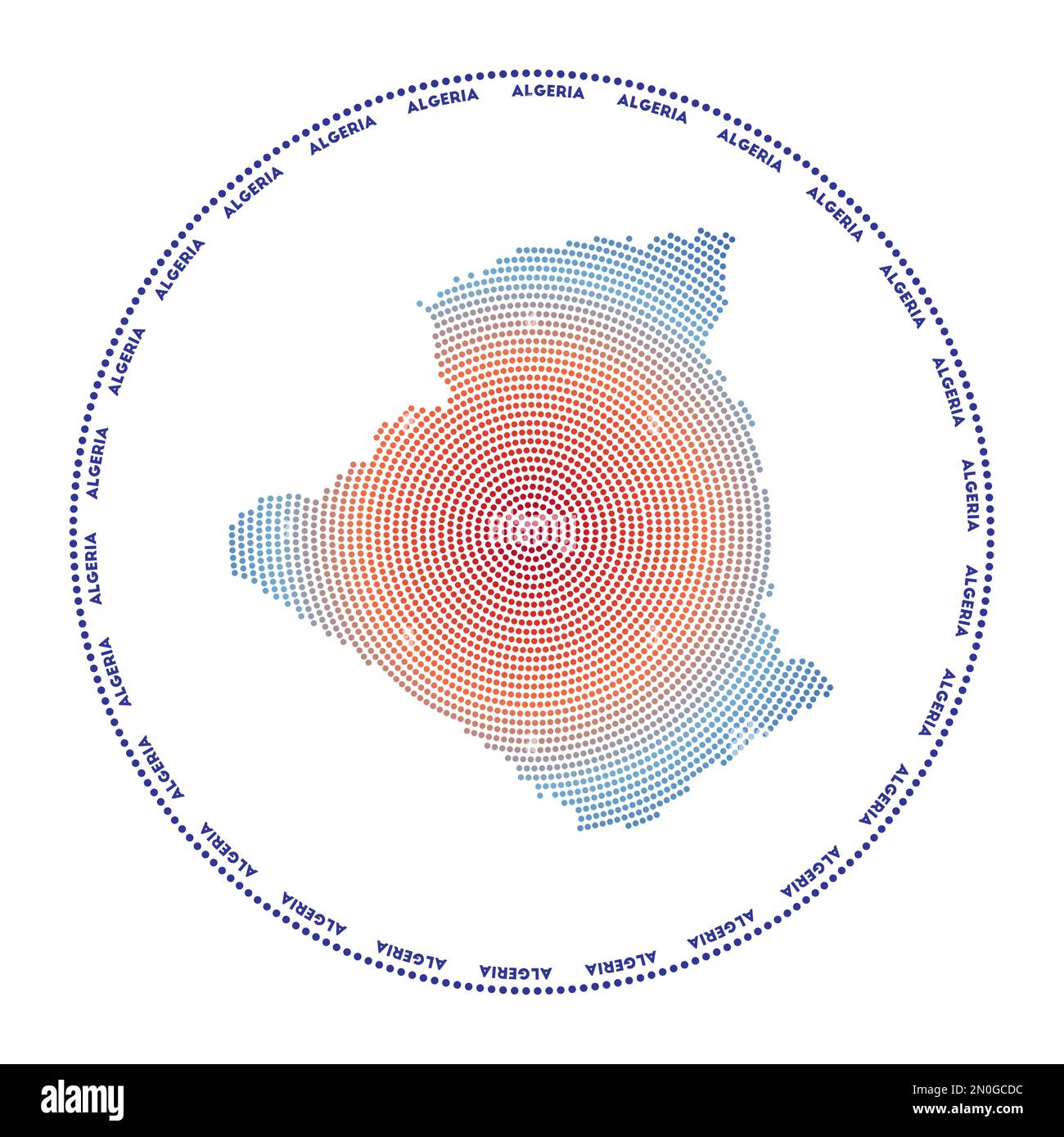Algeria round logo. Digital style shape of Algeria in dotted circle ...