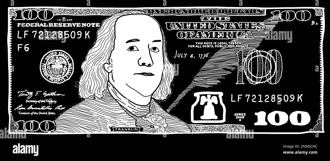 Cartoon hand drawn 100 dollar banknote for design purpose Stock Photo ...