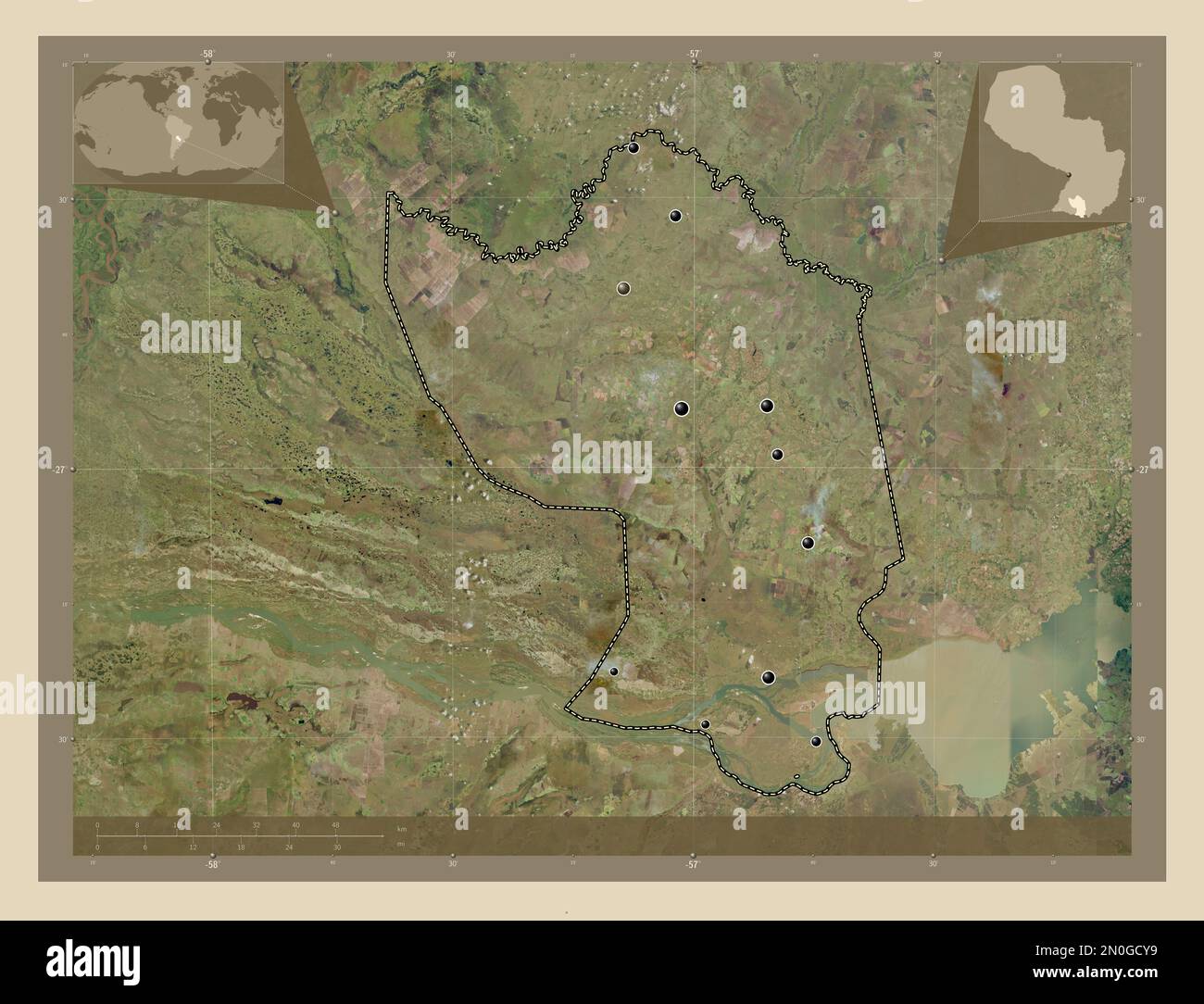 Misiones, department of Paraguay. High resolution satellite map ...
