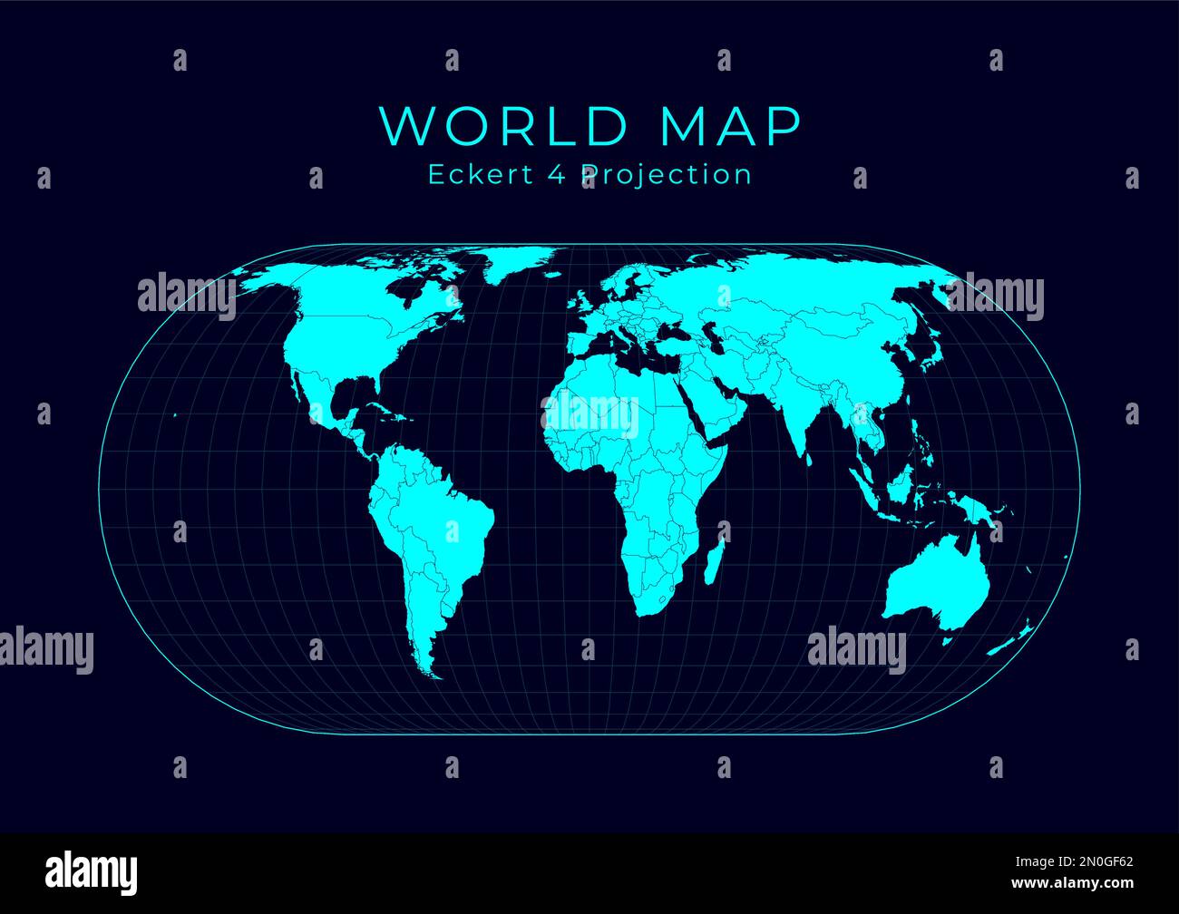 Map of The World. Eckert IV projection. Futuristic infographic world ...