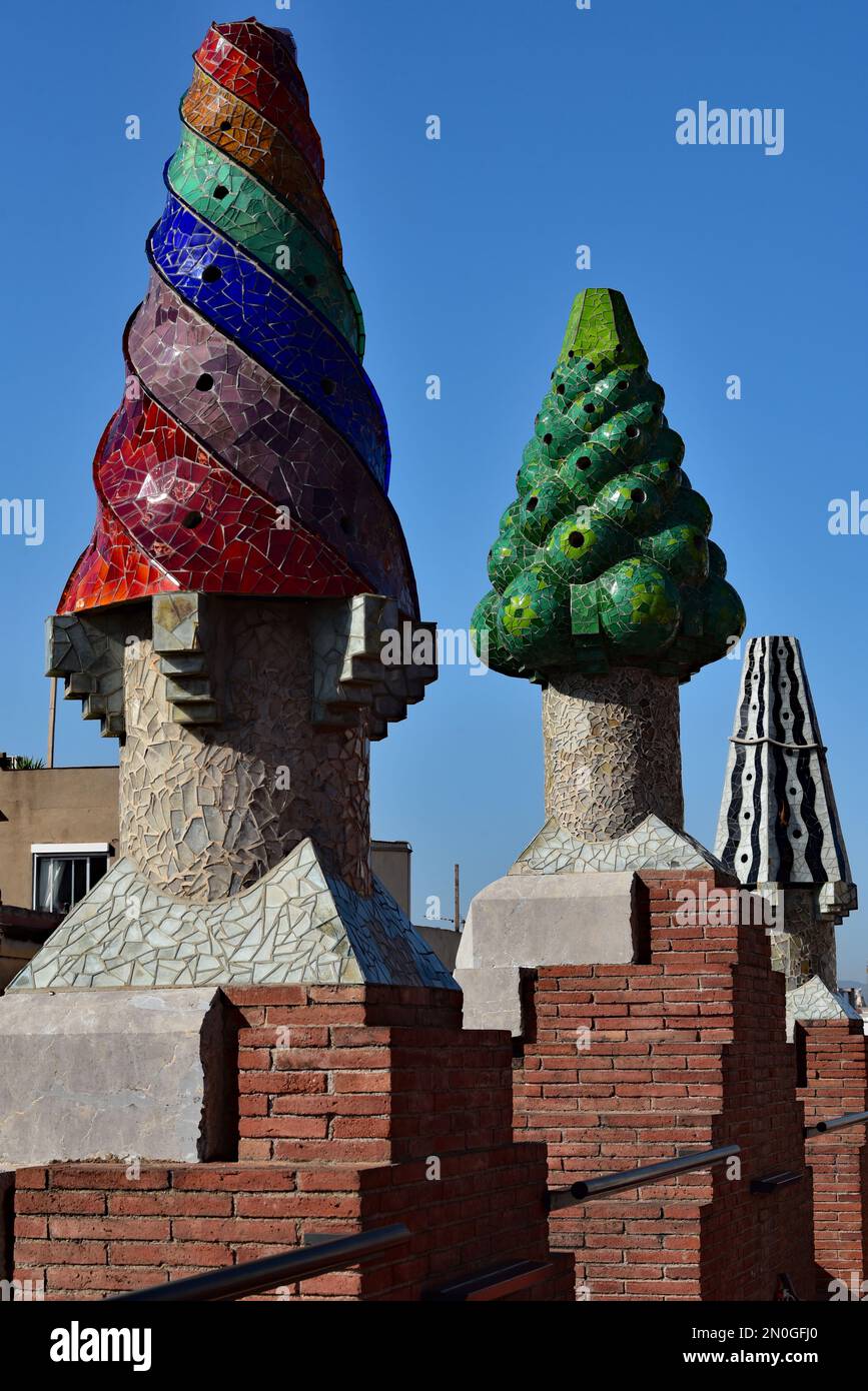 Decorative bizarre chimneys of Palau Güell, Artist Antoni Gaudi's first ...