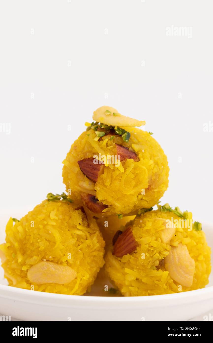 Traditional Indian Mithai Shahi Kesar Nariyal Honey Laddu, Ladoo Or ...