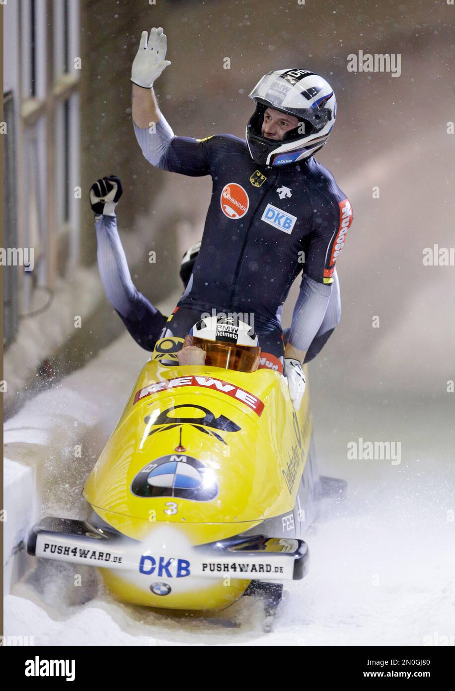 Driver Maximilian Arndt, foreground, with Kevin Korona, Alexander ...