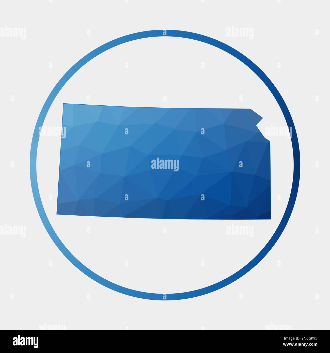 Kansas icon. Polygonal map of the US state in gradient ring. Round low ...