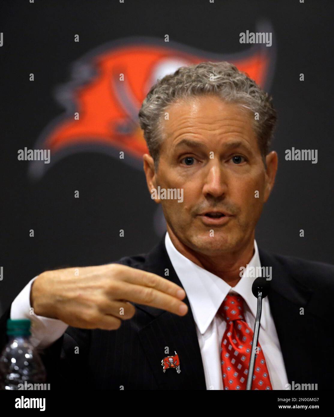 New Tampa Bay Buccaneers head coach Dirk Koetter gestures during a news ...