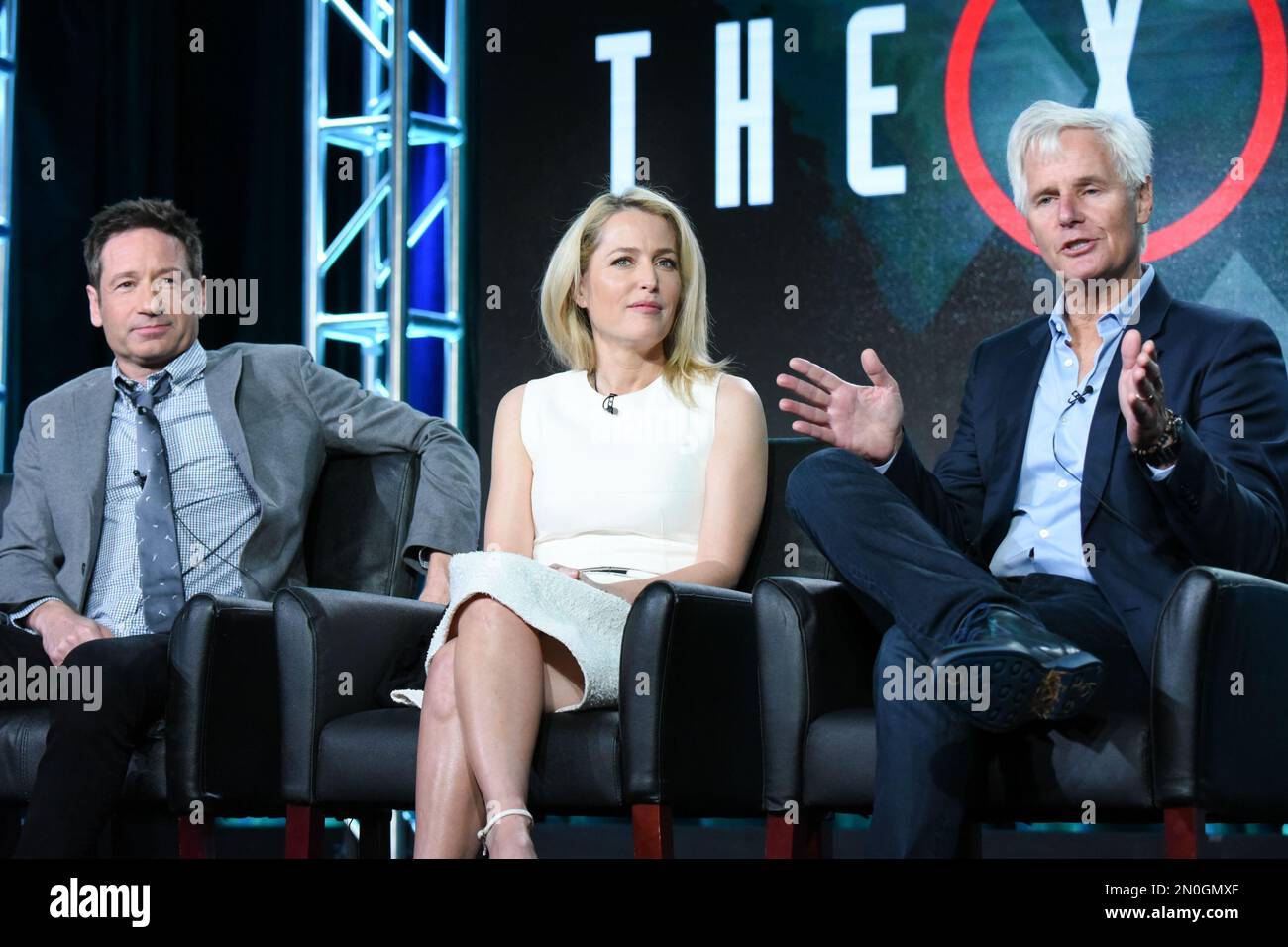 Actors David Duchovny, from left, Gillian Anderson and creator ...