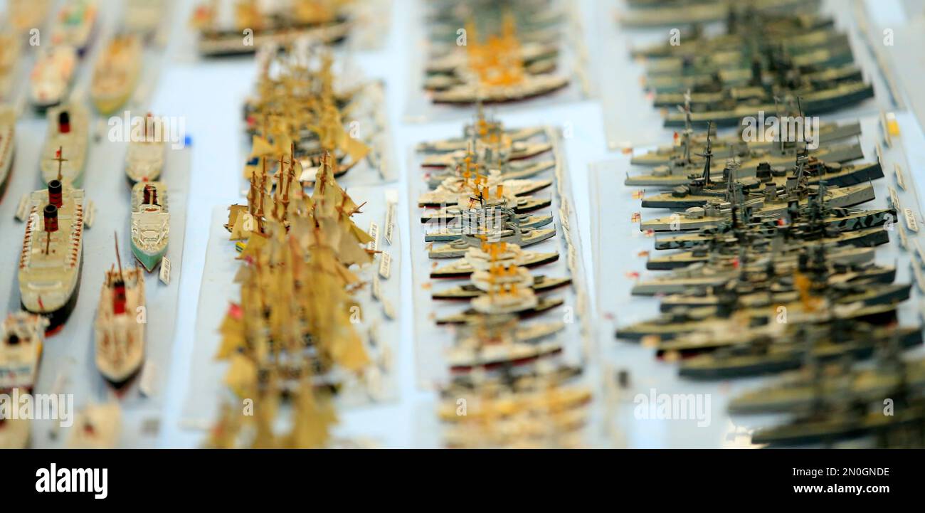 An array of tiny scale models of ships of all ages on display at the ...