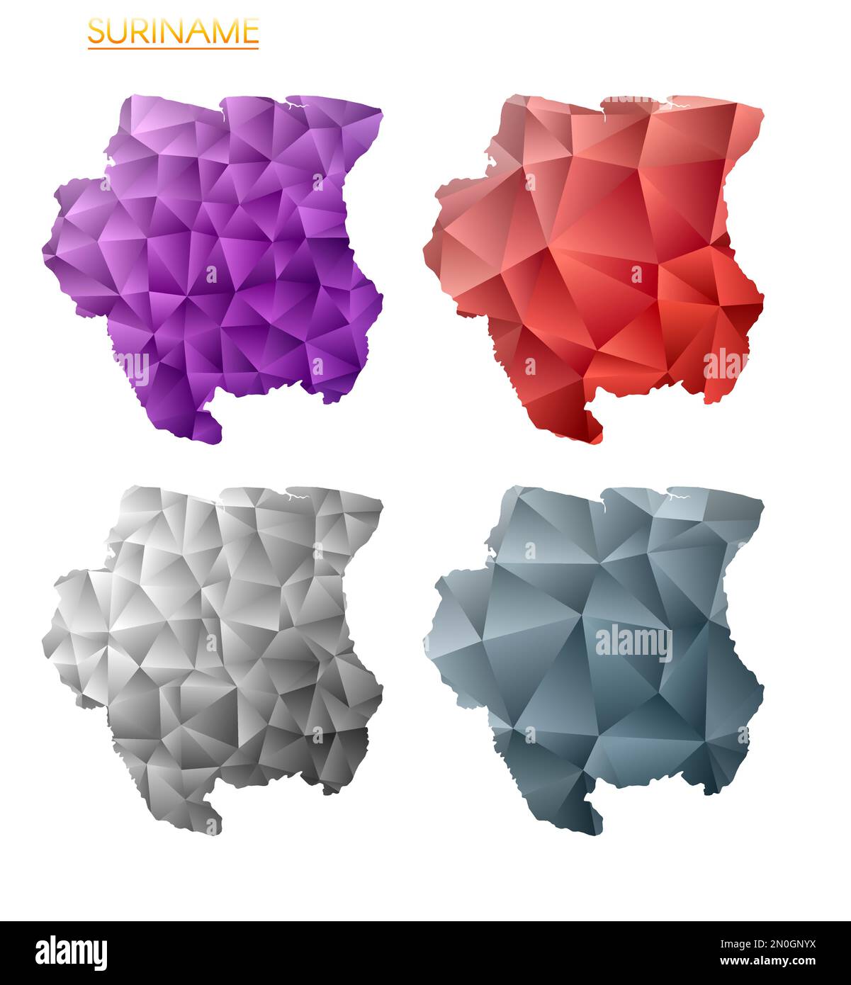 Set of vector polygonal maps of Suriname. Bright gradient map of country in low poly style Stock ...
