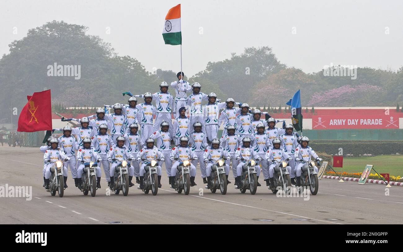 The Indian Army daredevils display their skills on motorcycles during ...