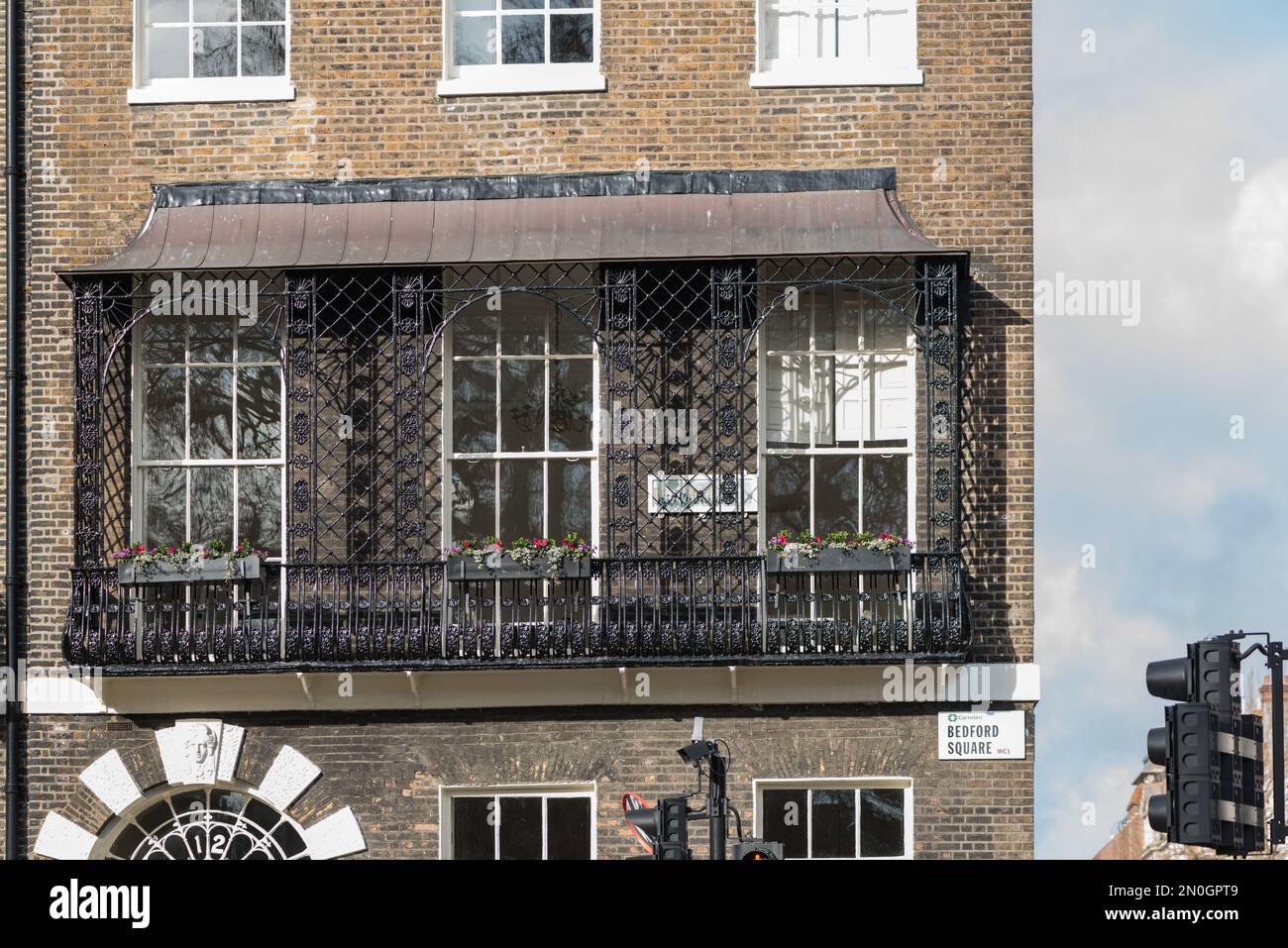 Elaborate balcony metalwork in Bedford Square, Camden, Westminster ...