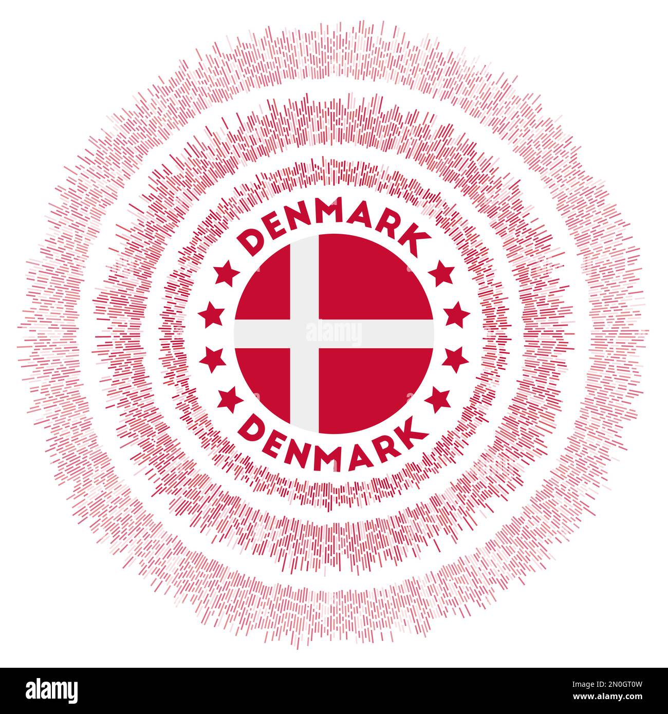 Denmark symbol. Radiant country flag with colorful rays. Shiny sunburst ...