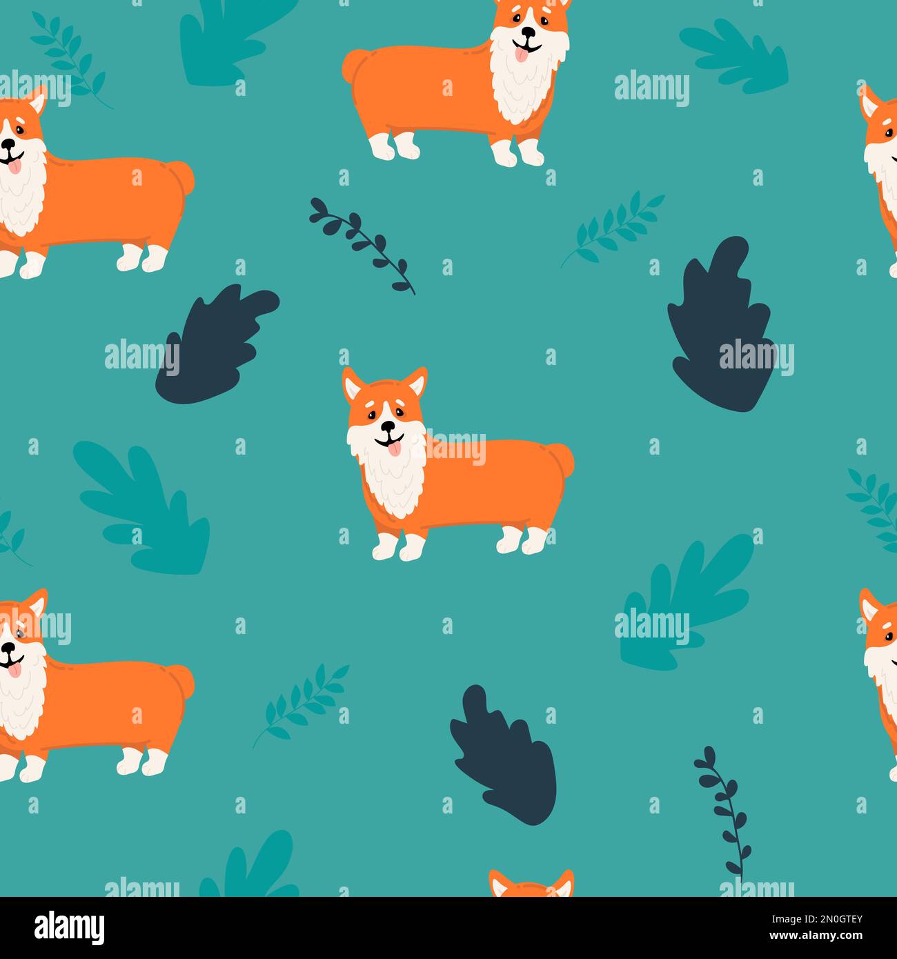 Seamless vector pattern with cute corgi. Dogs background. Good for ...