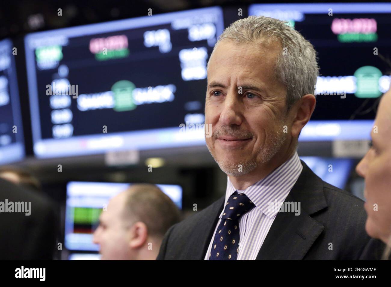 Shake Shack founder Danny Meyer visits the trading floor after opening ...