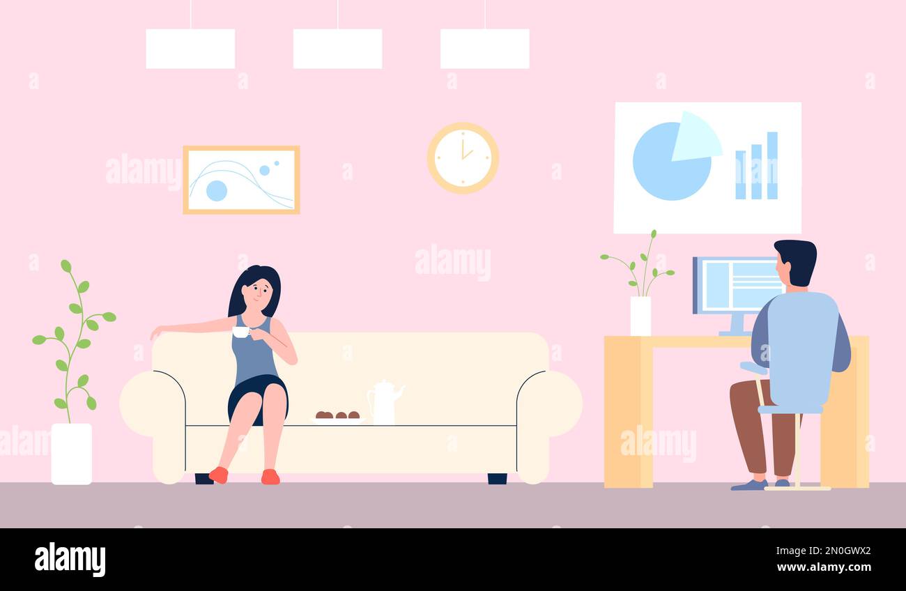 Young couple at home chilling Stock Vector Images - Alamy