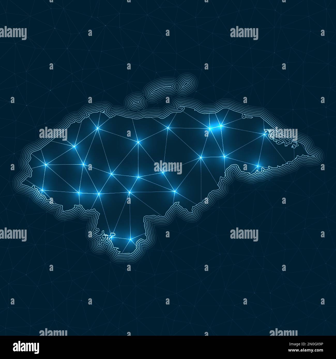 Honduras network map. Abstract geometric map of the country. Digital ...