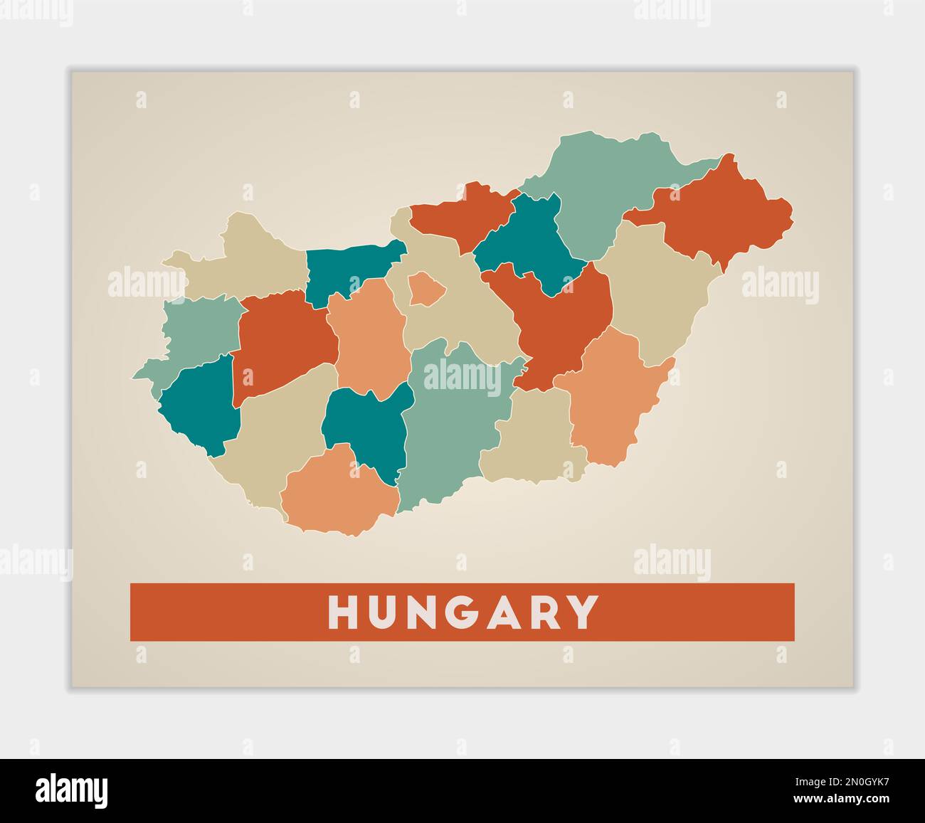 Hungary poster. Map of the country with colorful regions. Shape of ...