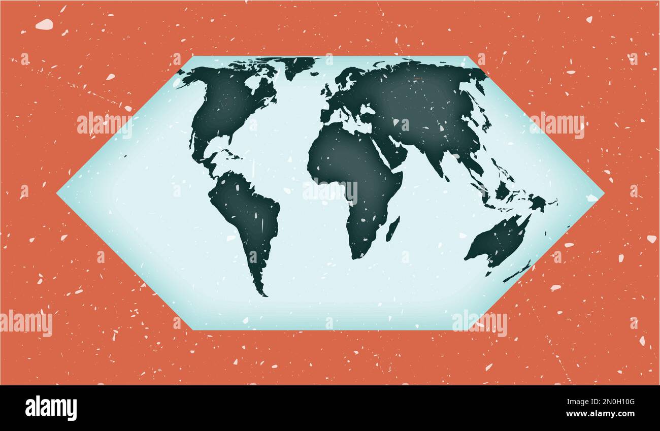 World Map Poster. Eckert II projection. Vintage World shape with grunge ...