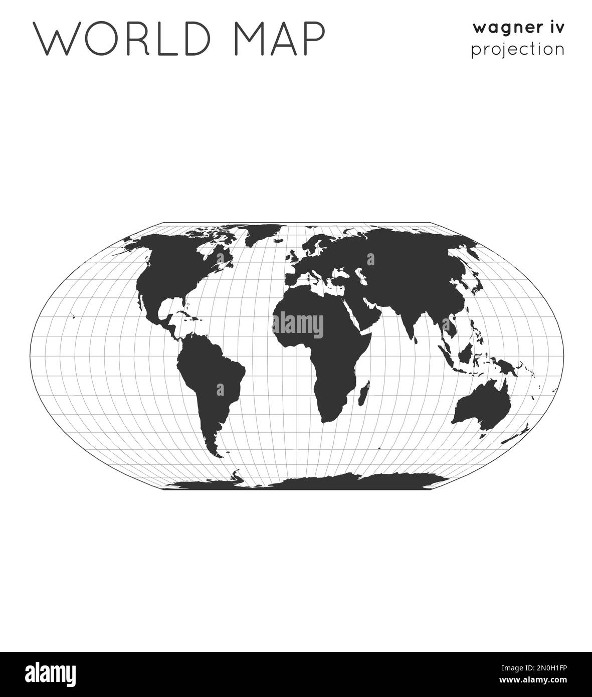 World map. Globe in Wagner IV projection, with graticule lines style ...