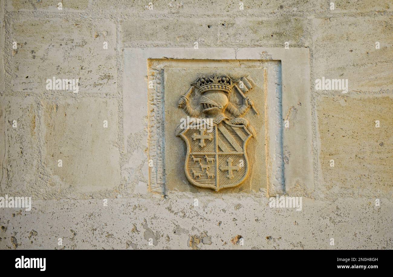 The medieval coat of arms - Chateau Carignan, de Bordeaux, France Stock ...