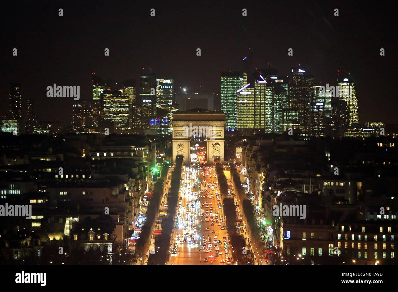The Arc de Triomphe and the Paris' financial district of La Defense ...