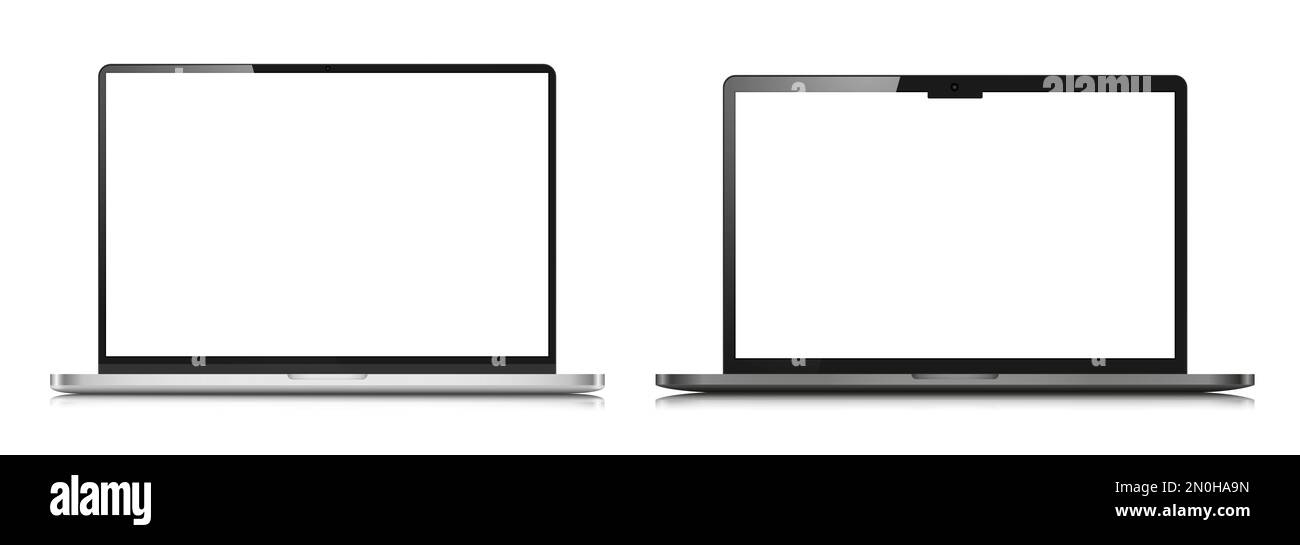 Two laptops with white screens. A set of realistic laptop layouts in a ...
