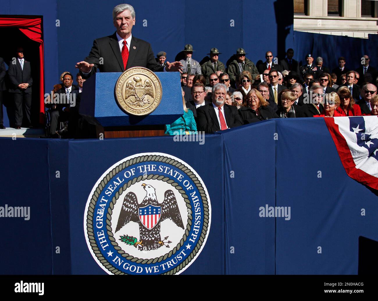 Mississippi Gov. Phil Bryant delivers his inaugural address after being ...