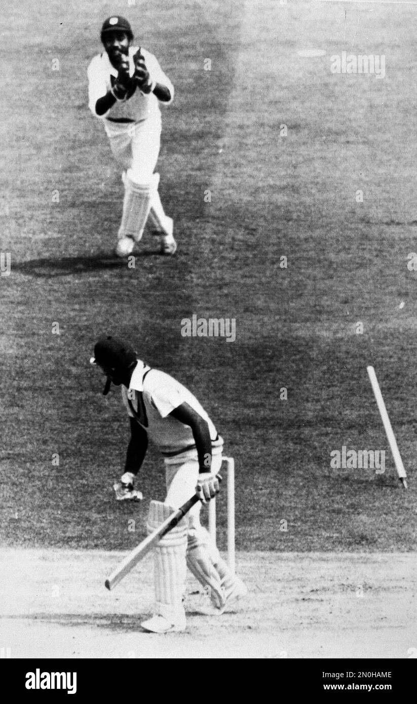 Australia's Graham Wood is bowled by Malcolm Marshall of Barbados and ...