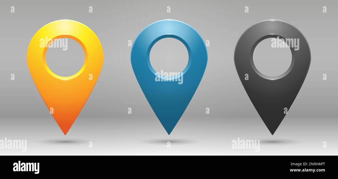 Realistic geolocation icons in yellow, blue and gray on a gradient ... Realistic geolocation icons in yellow, blue and gray on a gradient ...