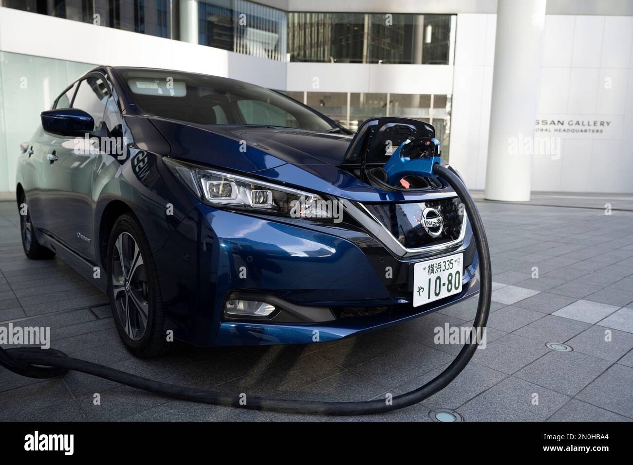 Yokohama, Kanagawa Prefecture, Japan. 5th Feb, 2023. A blue Nissan Leaf ...