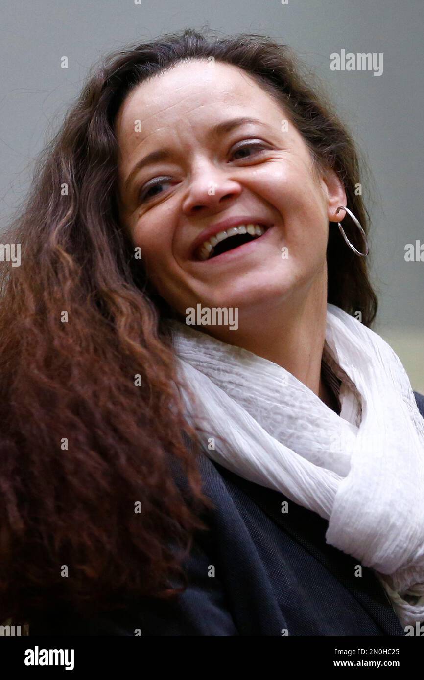 Terror suspect Beate Zschaepe laughs as she arrives at the court room ...