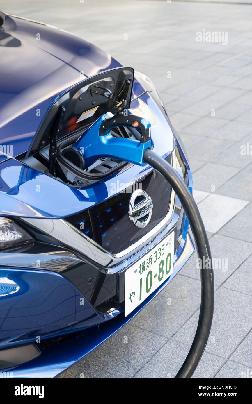 Yokohama, Kanagawa Prefecture, Japan. 5th Feb, 2023. A blue Nissan Leaf ...