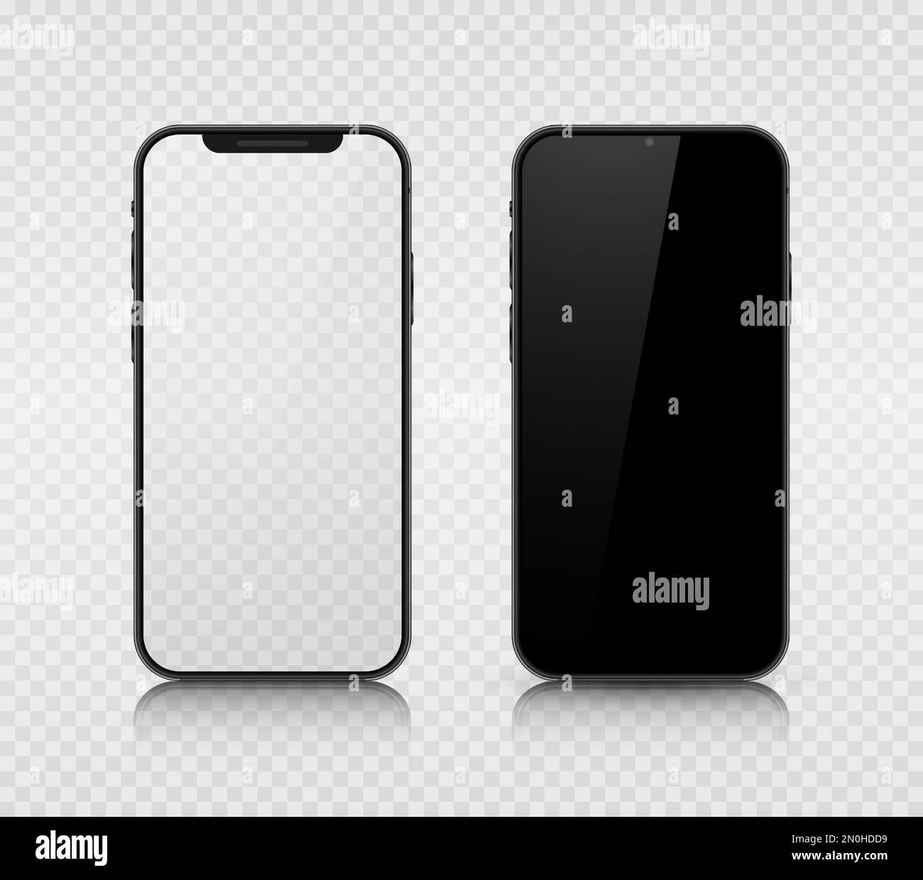 Two smartphone layouts with a black and transparent screen. Realistic ...