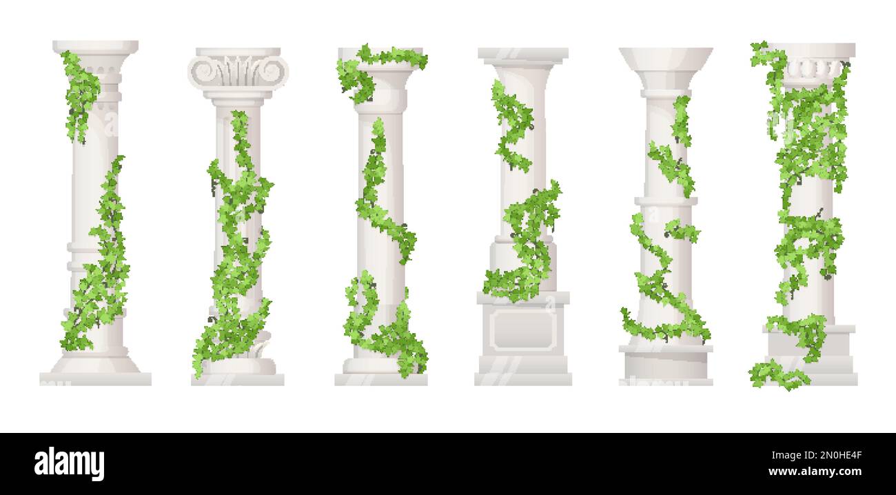 Ivy columns. Marble pillars or ancient stone column with floral vines ...