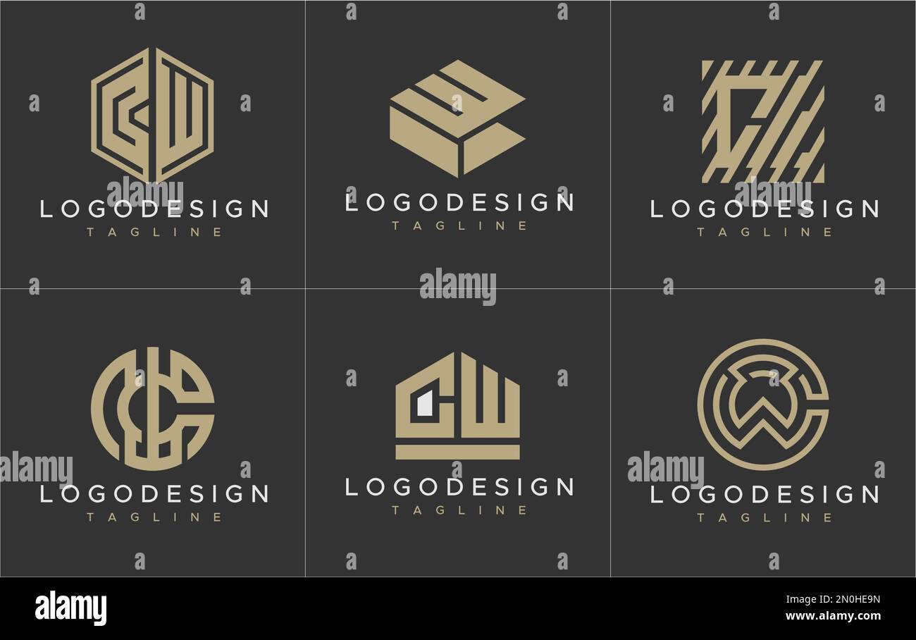 CW C W logo design template set. Modern CW C W letter logo collection ...