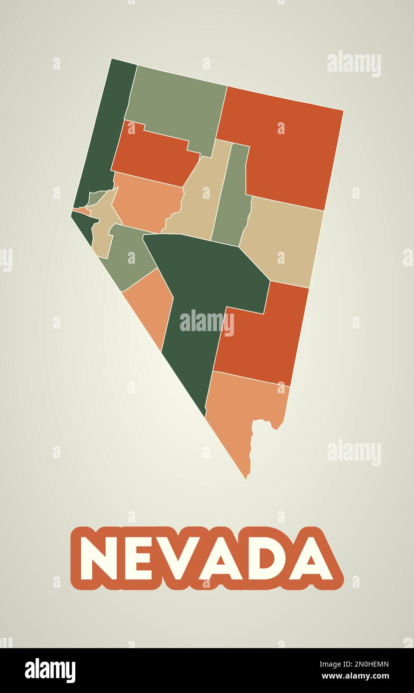 Nevada poster in retro style. Map of the US state with regions in ...