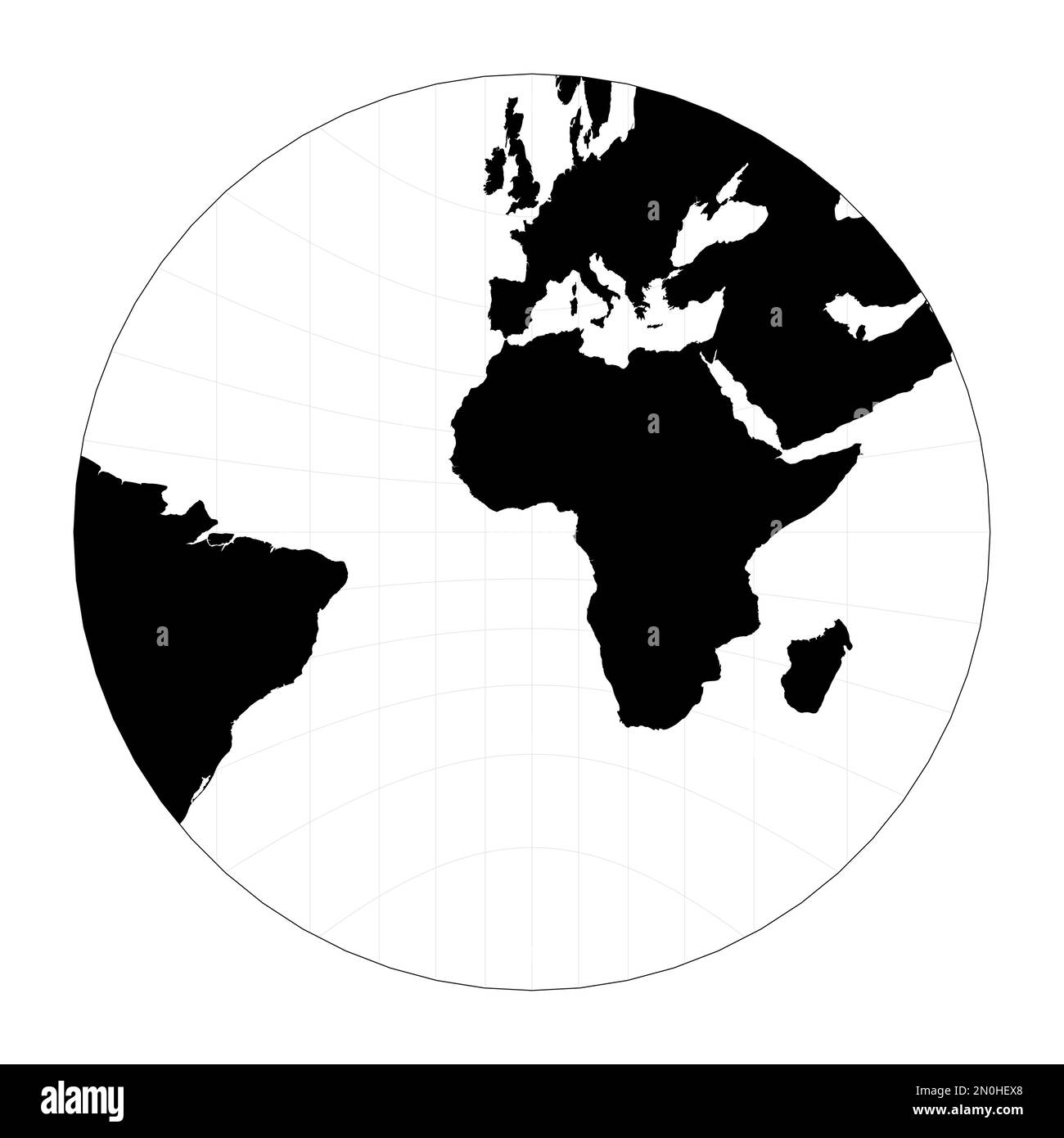 World map with latitude lines. Gnomonic projection. Plan world ...