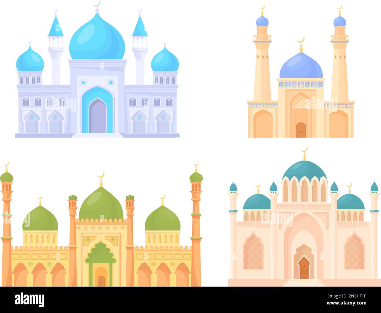 Cartoon mosque buildings. Islamic castle desert building, traditional ...