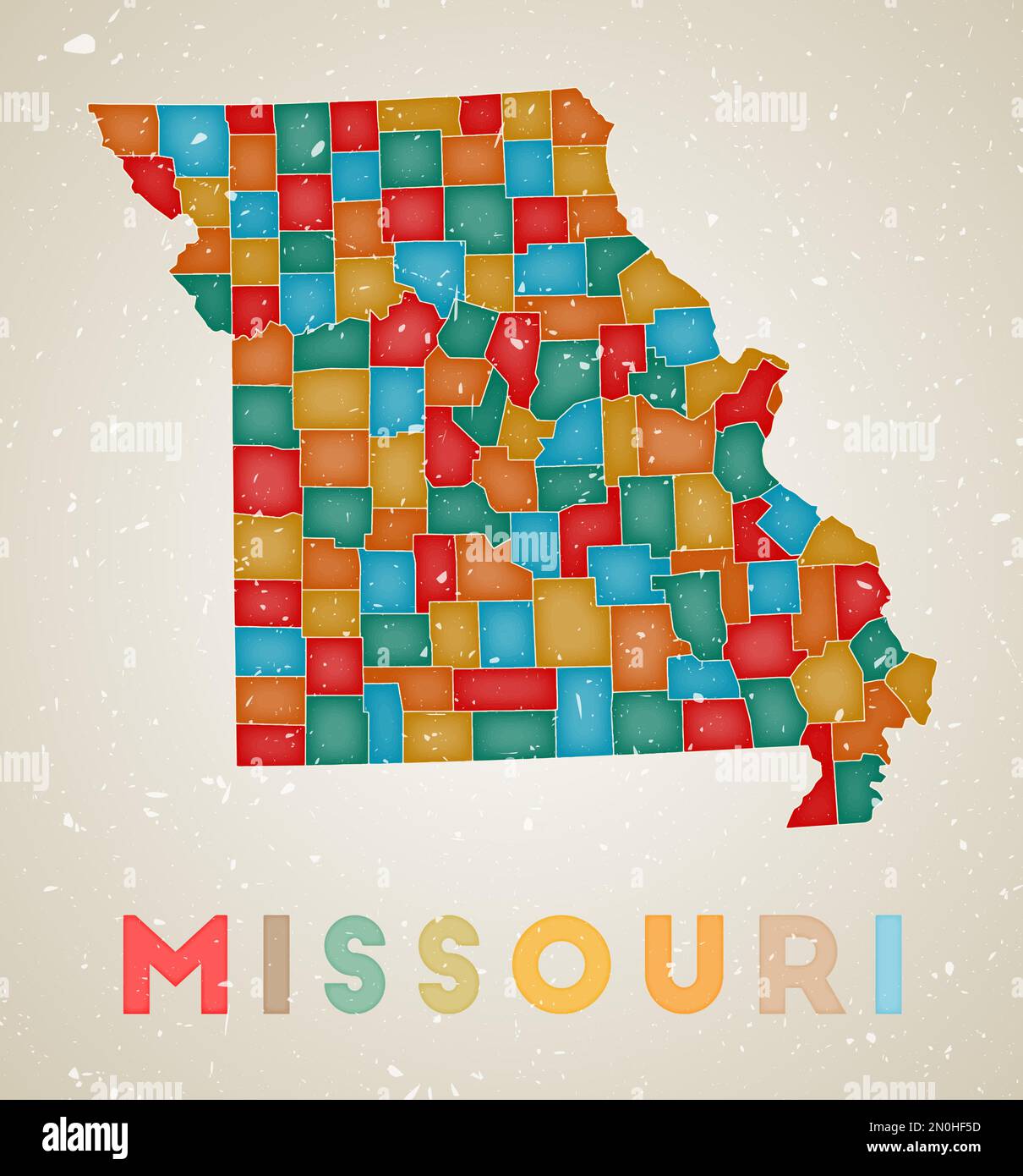 Missouri map. Us state poster with colored regions. Old grunge texture ...