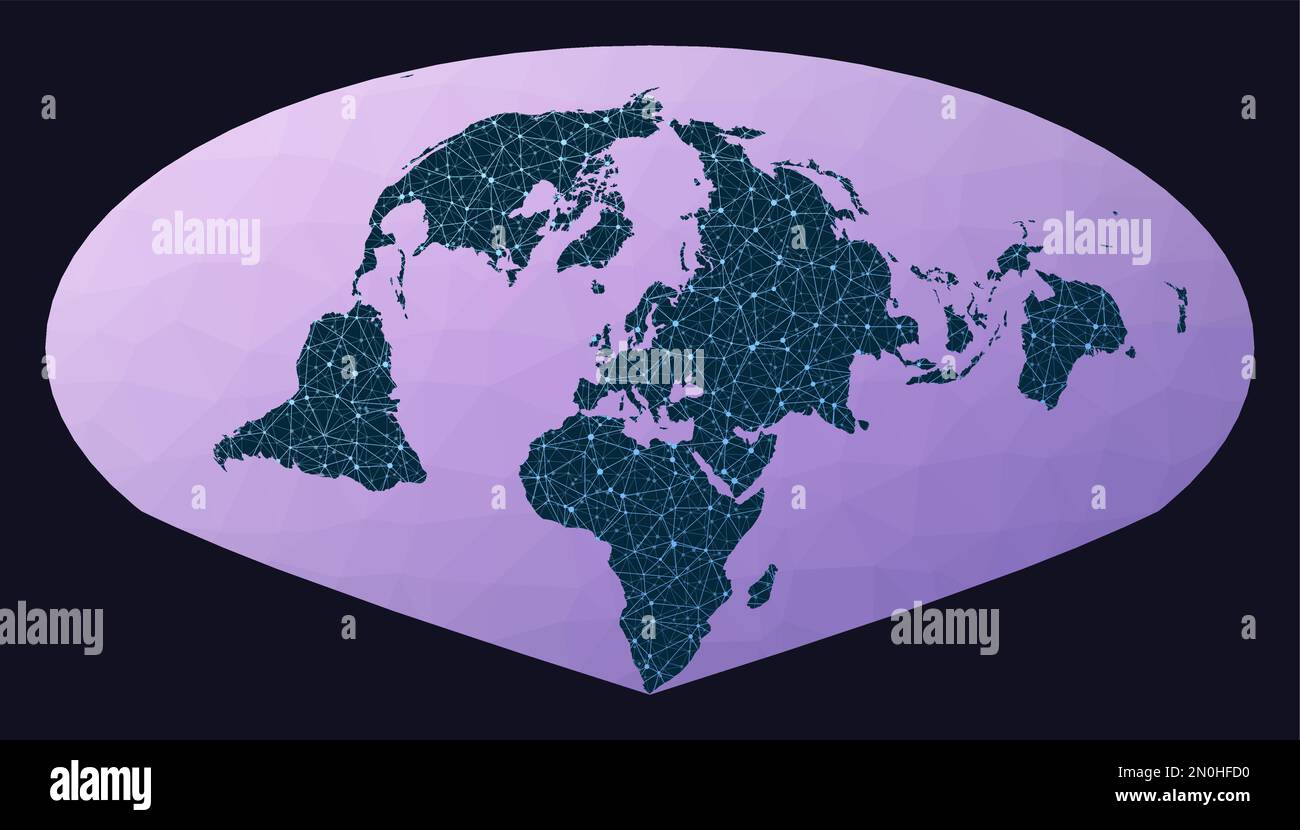 Global Network Allen K Philbricks Sinu Mollweide Projection World Network Map Stock Vector