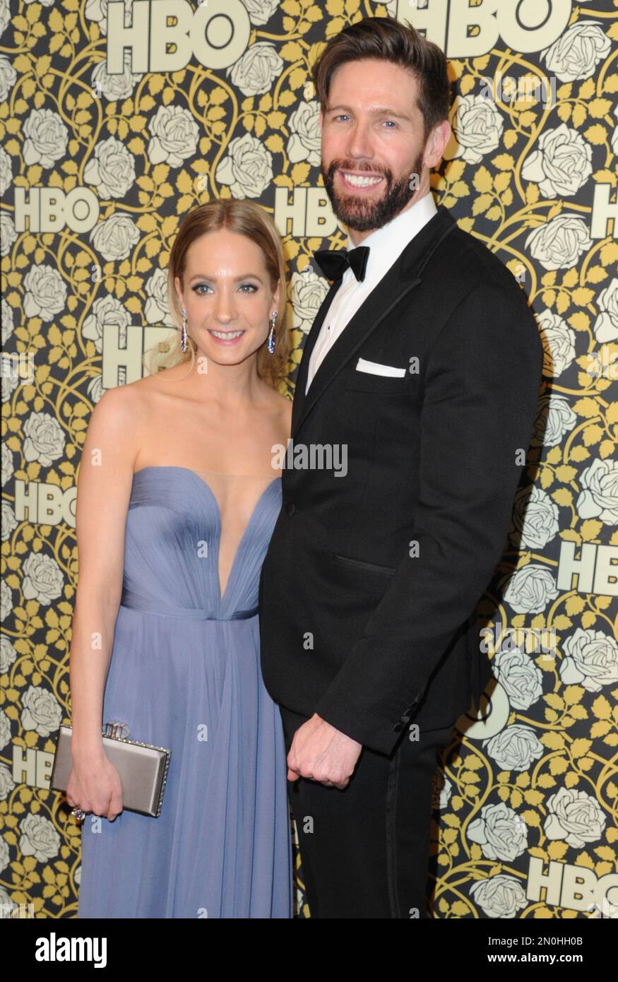 Joanne Froggatt, left, and James Cannon arrive at the HBO Golden Globes ...