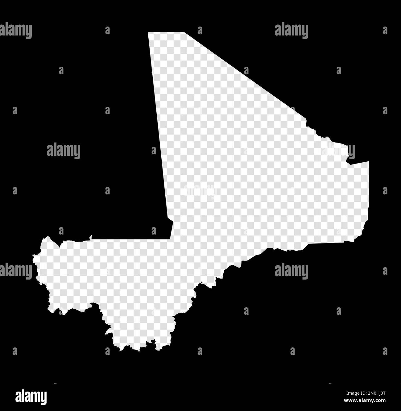 Stencil map of Mali. Simple and minimal transparent map of Mali. Black rectangle with cut shape ...