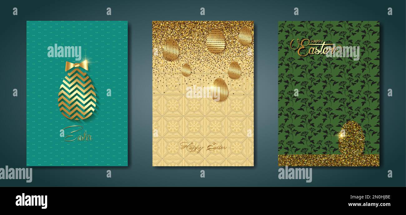 set card Happy Easter gold texture, golden luxury colorful floral ...