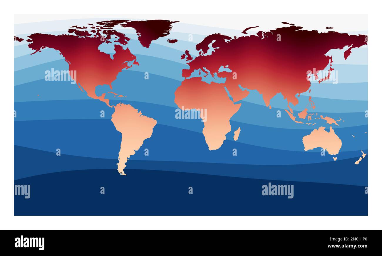 World Map Vector. Patterson cylindrical projection. World in red orange gradient on deep blue ...